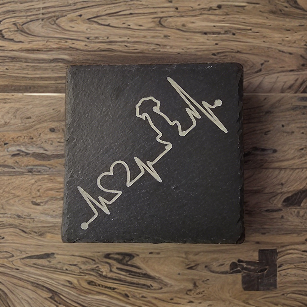 Dog with Heartbeat Slate Coaster - Houston Custom Print